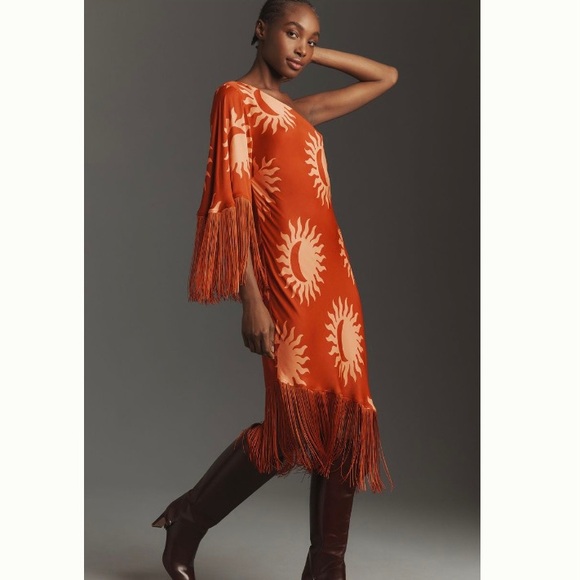 FARM Rio | Dresses | Nwt Farm Rio X Anthropologie Oneshoulder Fringe ...